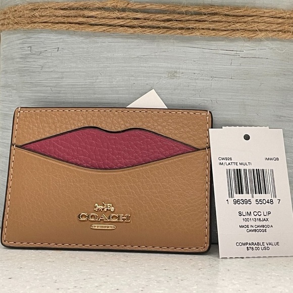 Coach | Bags | Coach Latte And Magenta Lip Card Holder | Poshmark